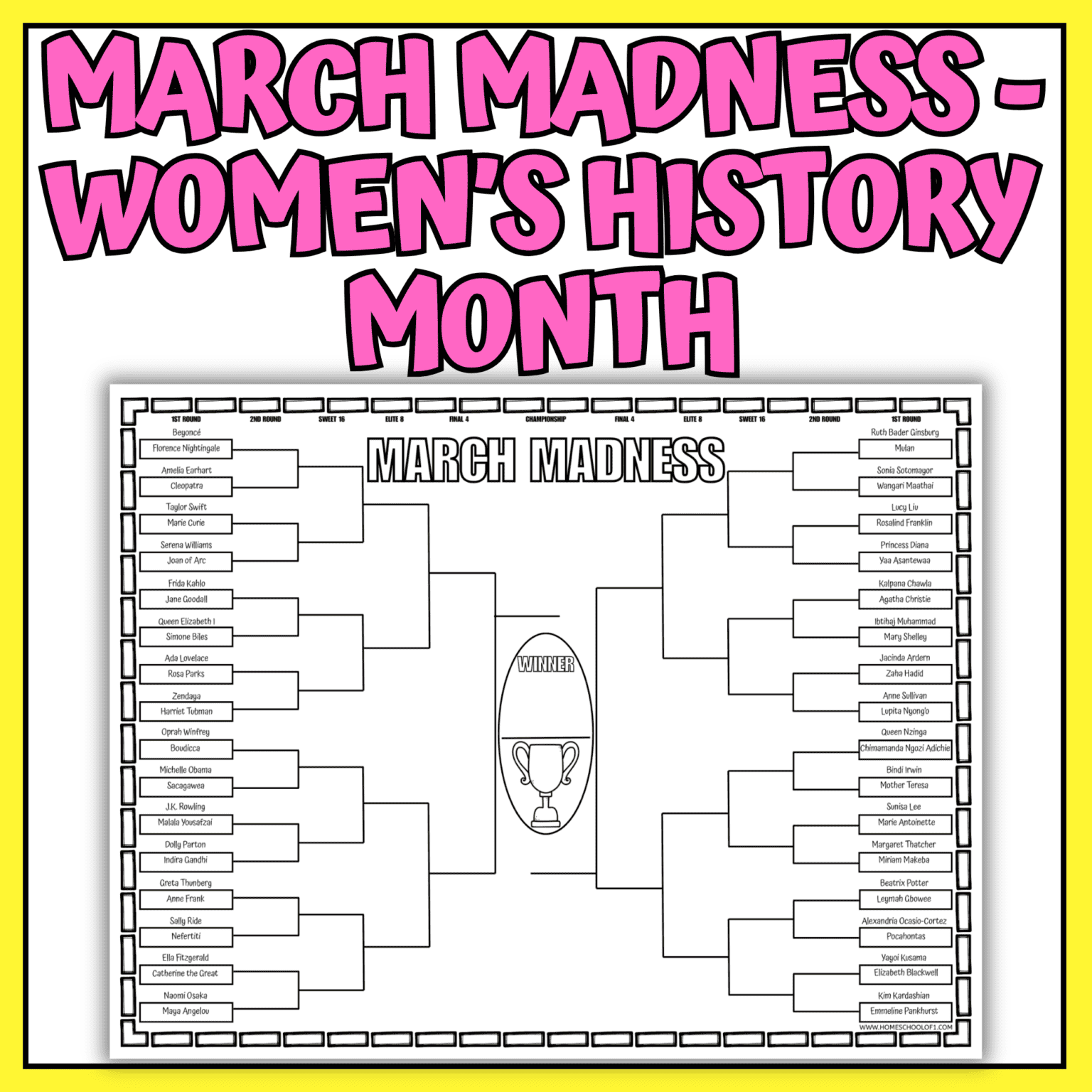 March Madness Bracket Printable | Women’s History Month Activity