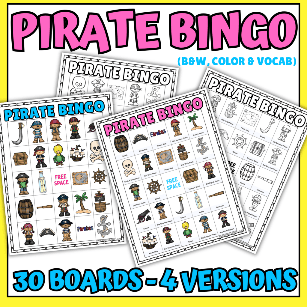 Pirate Bingo Printable Game | Color, Black & White, & Vocabulary