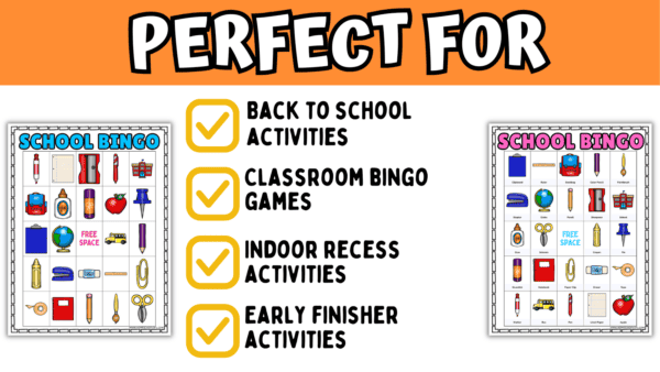 School Bingo Printable Game (30 Unique Boards + 4 Versions)
